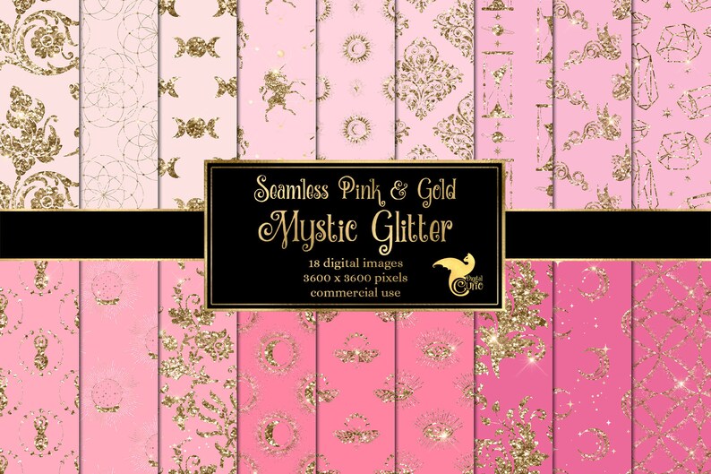 Pink and Gold Mystic Glitter Digital Paper Seamless Patterns - Etsy