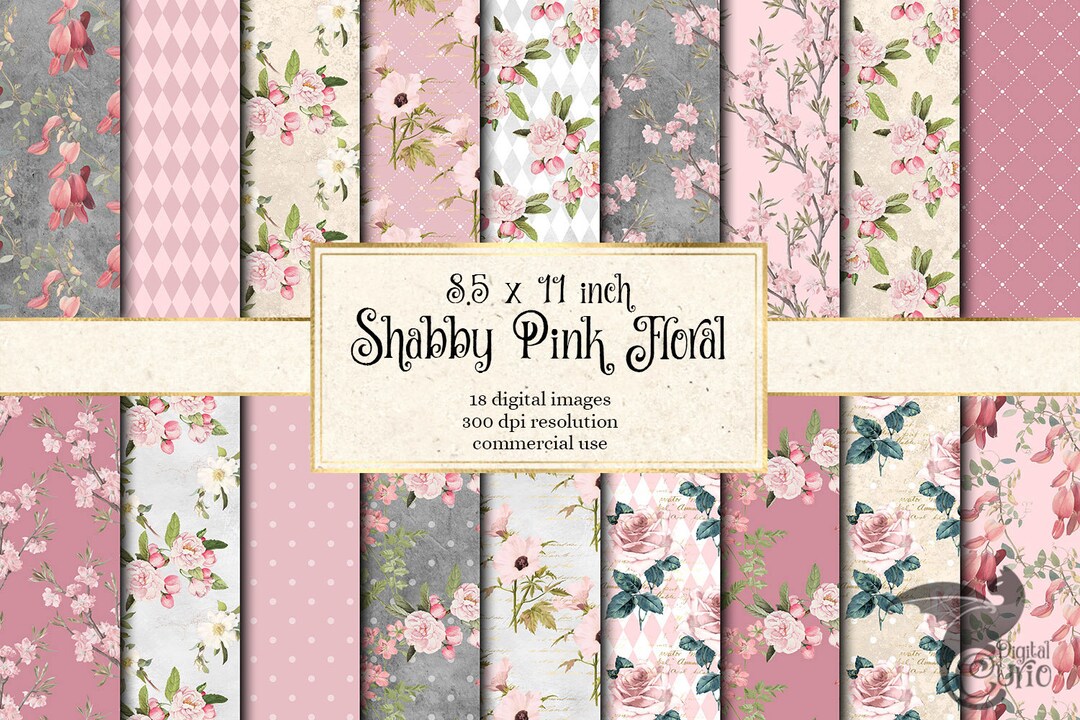 Shabby Pink Floral Digital Paper, 8.5 X 11 Floral Patterns Rustic ...