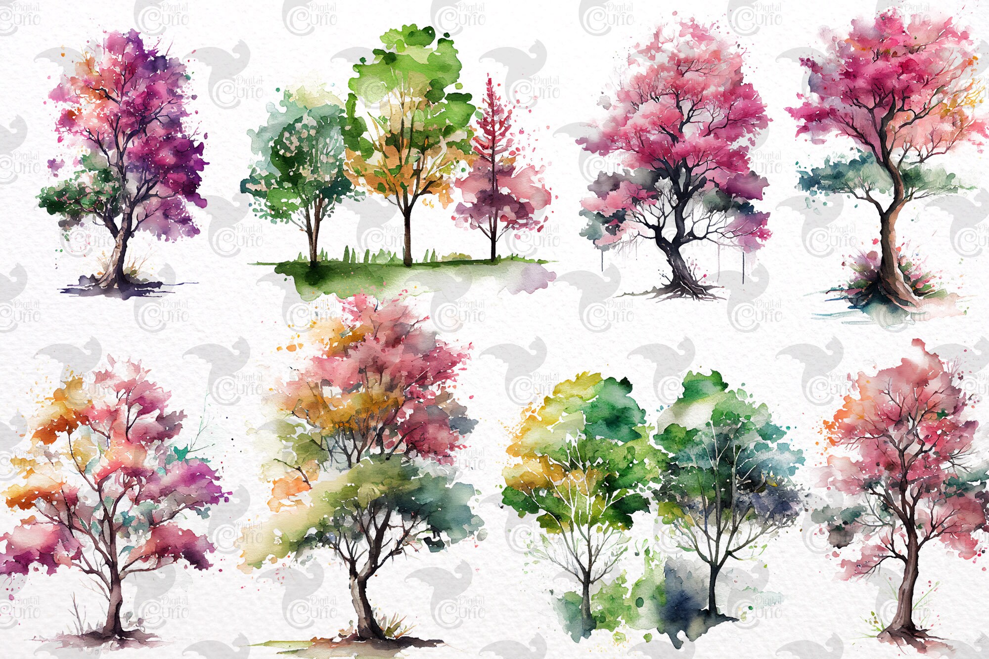 Watercolor Spring Trees Clipart Springtime Blossoms in the - Etsy