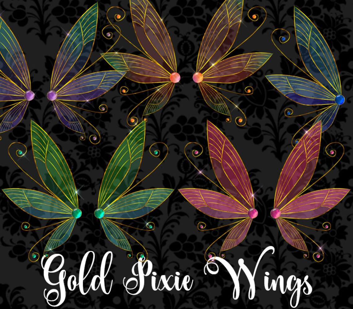 Gold Pixie Wings Clipart Fairy Wings Clip Art Digital - Etsy