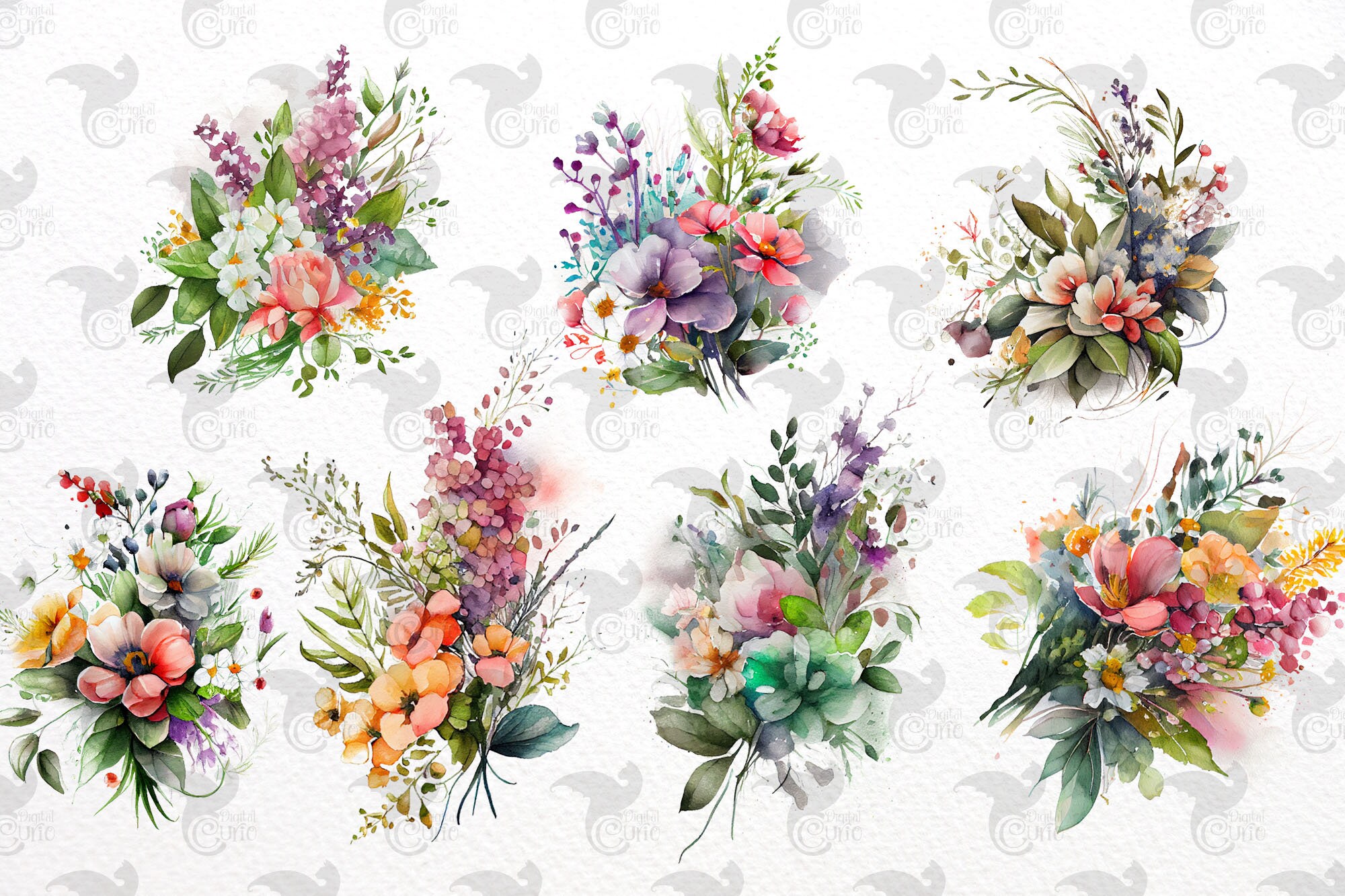 Watercolor Spring Bouquets Clipart - Floral Corner PNG Format Instant ...