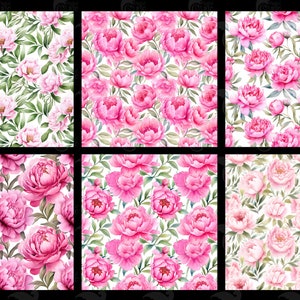 Watercolor Pink Peony Digital Paper, Floral Peonies Seamless Printable ...