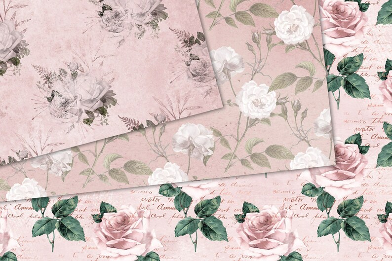Pink Shabby Floral Digital Paper – Seamless Rustic Patterns (digital ...