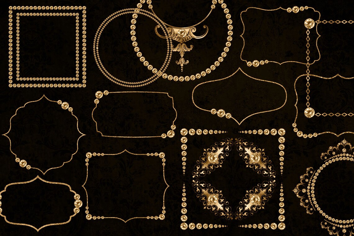 Gold Diamond Frames Clipart Antique Fancy Frame Clip Art - Etsy