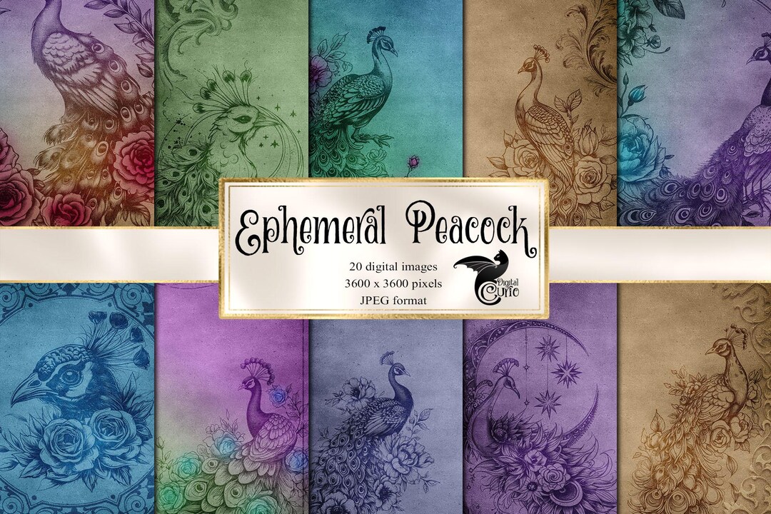 Peacock Digital Paper Pack, Fantasy Scrapbook Backgrounds (digital ...