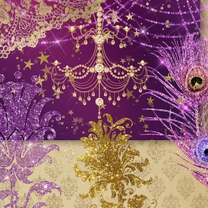 Plum and Gold Digital Scrapbooking Kit, Purple and Gold Clipart and ...