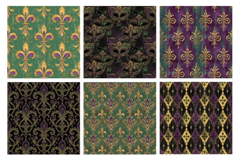 Grunge Mardi Gras Digital Paper - Seamless Printable Digital ...