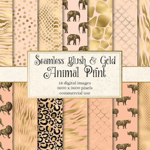 Blush and Gold Animal Skins Digital Paper, Pink Seamless African Animal ...