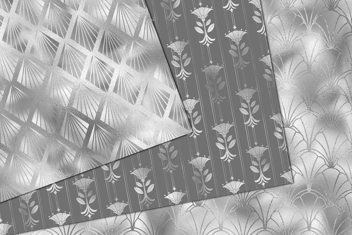 Silver Art Deco Digital Paper Seamless Deco Patterns in - Etsy