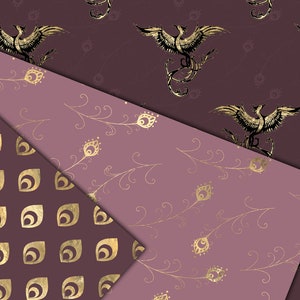 Mauve and Gold Peacock Digital Paper, Seamless Patterns (digital ...