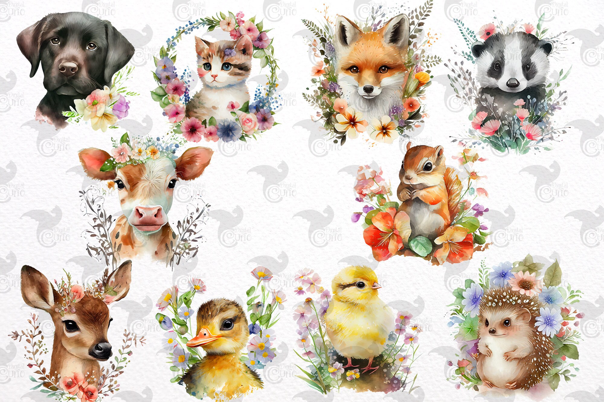 Watercolor Spring Baby Animals Clipart Animals With Floral - Etsy