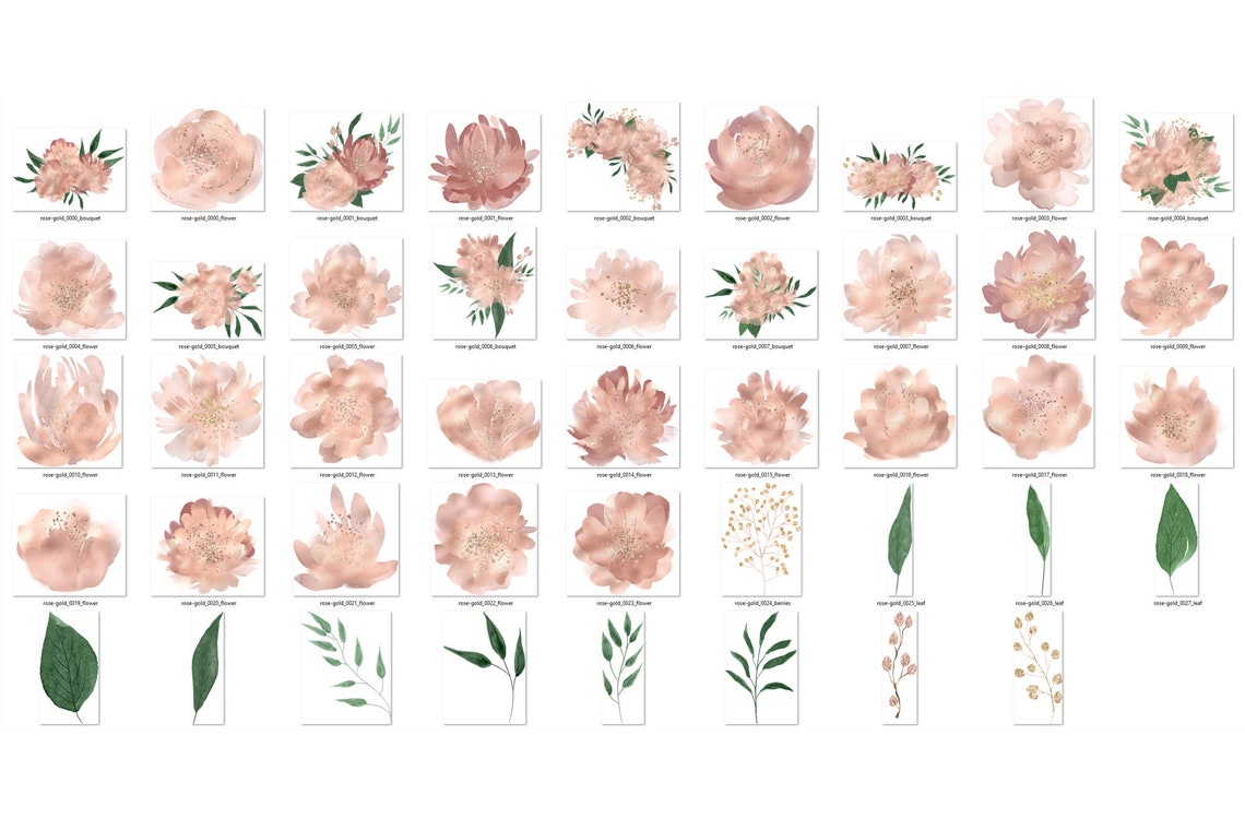 Rose Gold Watercolor Flowers Clipart – Blush Pink Bouquets (PNG ...