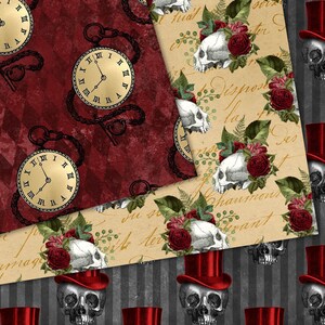 Red Steampunk Digital Paper, Seamless Vintage Steampunk Patterns and ...