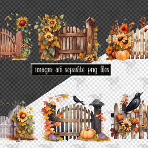 Watercolor Autumn Fences Clipart - Fall Floral PNG Format Instant ...