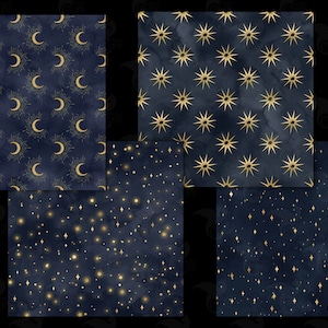 Celestial Starry Night Digital Paper - Seamless Starry Night Patterns ...