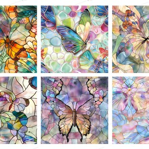 Butterfly Stained Glass Digital Paper, Seamless Printable Textures ...