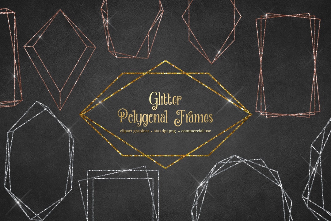 Glitter Polygonal Frames Clipart in Rose Gold, Silver and Gold ...