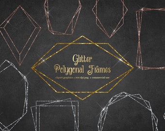 Gold Polygonal Frames Clipart Geometric Gold Frame Clip Art | Etsy