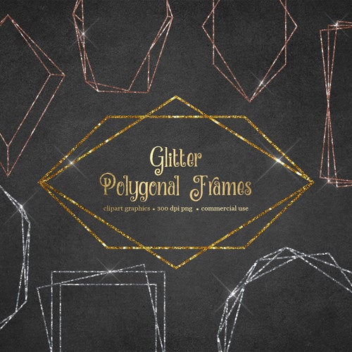 Rose Gold Polygonal Frames Clipart Digital Download With Shiny - Etsy