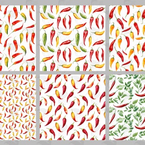 Watercolor Chili Pepper Digital Paper, Seamless Vegetable Printable ...