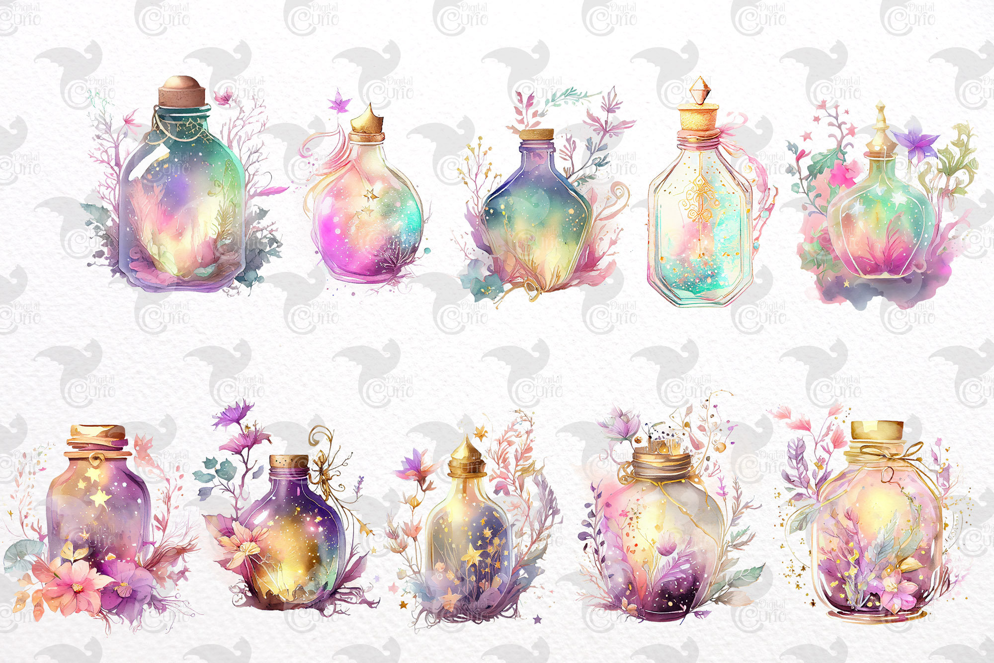 Watercolor Fairy Potions Clipart Pastel Watercolor Fantasy - Etsy UK