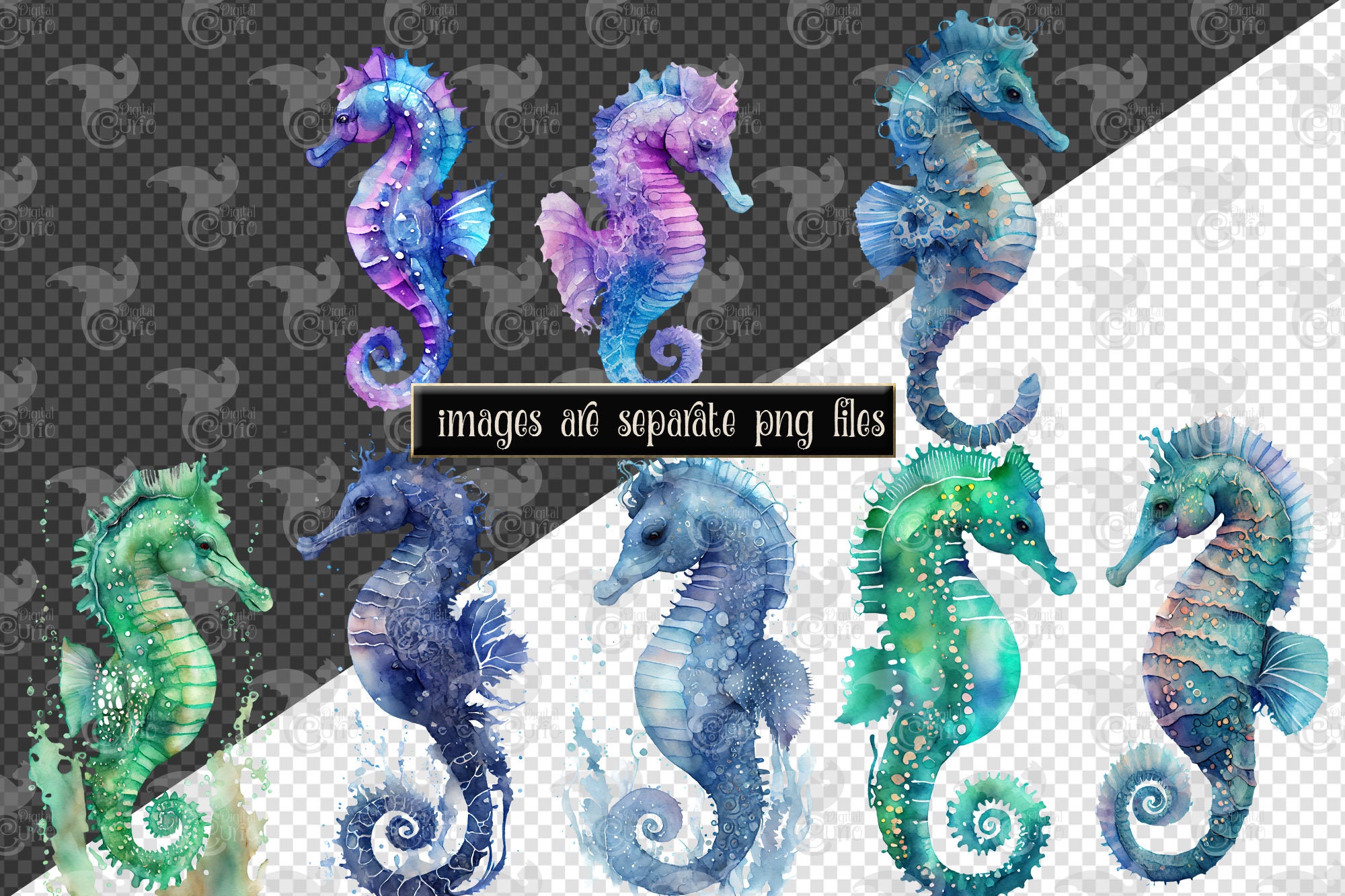 Watercolor Seahorse Clipart, Cute Nautical Ocean Animals PNG Clip Art ...
