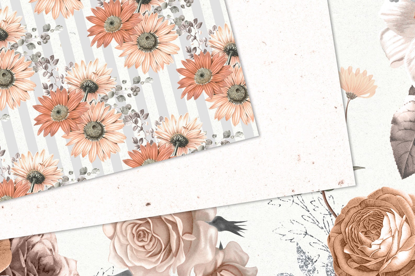 Peachy Floral Digital Paper Seamless Backgrounds With Peach | Etsy