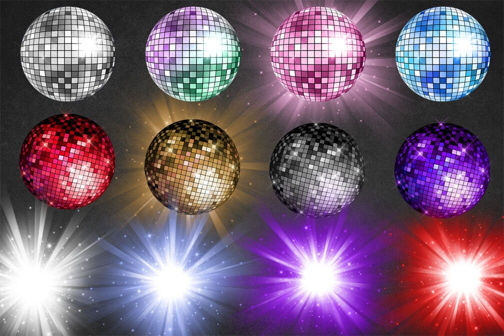 Disco Ball Clipart, Party Light Bursts, PNG Graphics (digital Download ...