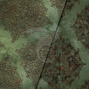 Olive and Rust Damask Digital Paper - Vintage Antique Distressed ...