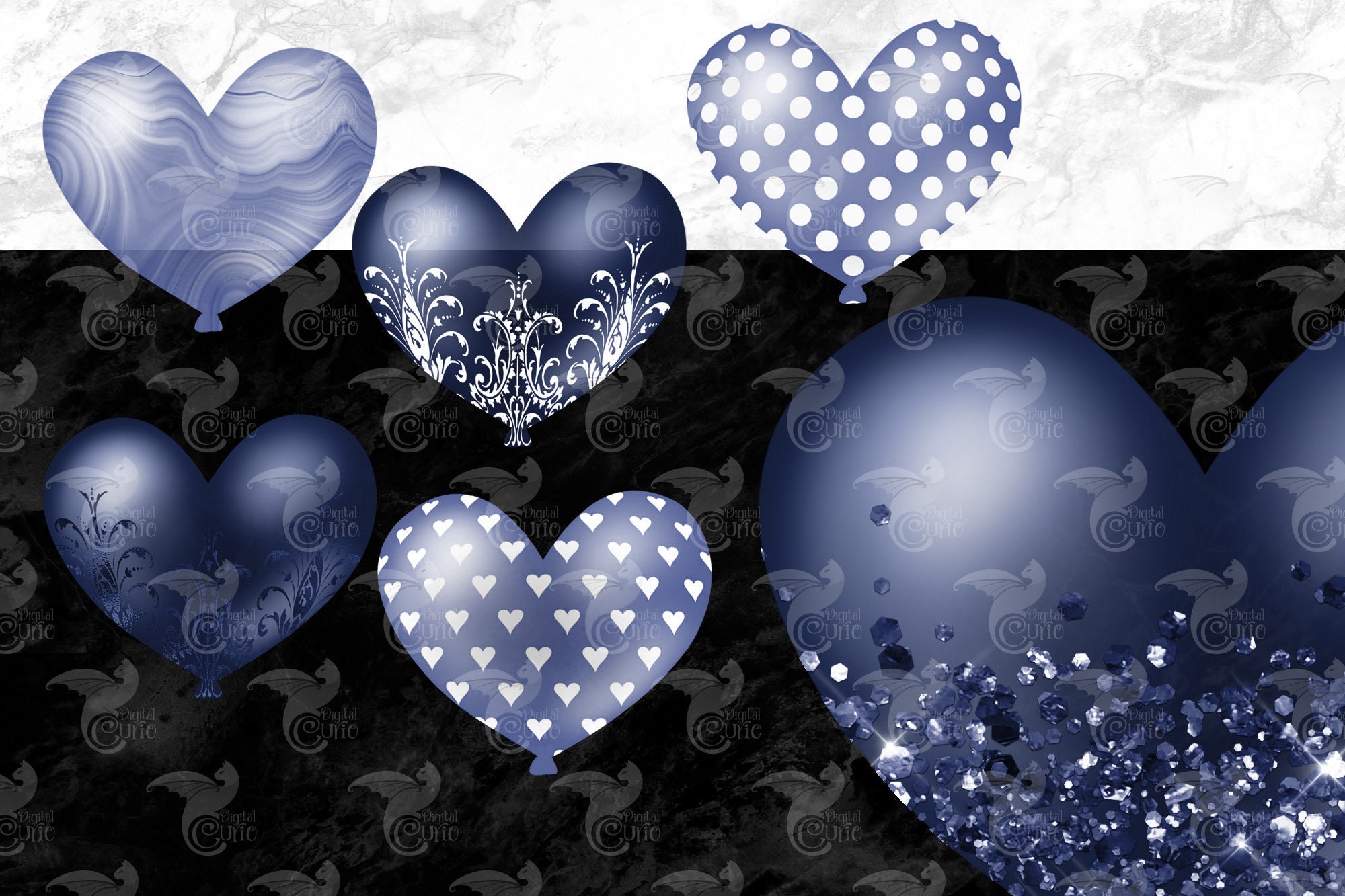 Navy Heart Balloons Clipart digital clip art graphics for | Etsy