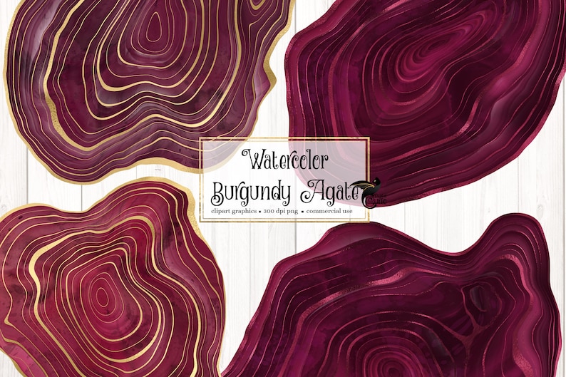 Watercolor Burgundy Agate Clipart Gold Agate Geode Digital - Etsy