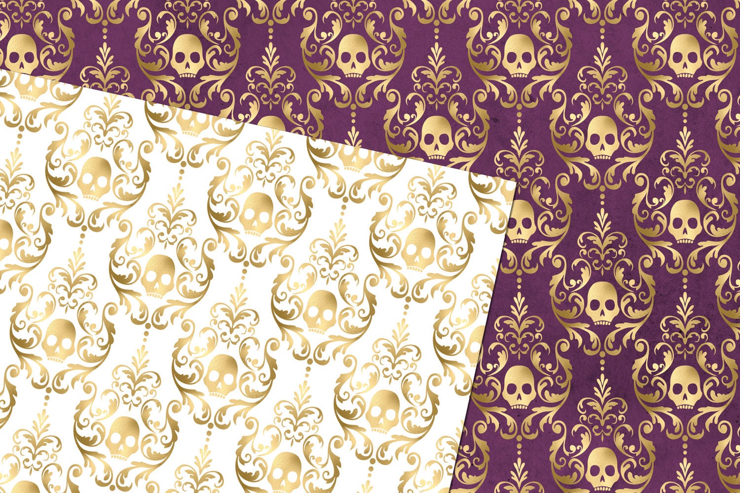 Gold Skull Damask Digital Paper Seamless Damask Patterns With - Etsy