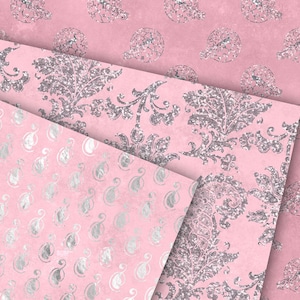 Pink and Silver Peacock Digital Paper, Seamless Pink Peacock Patterns ...