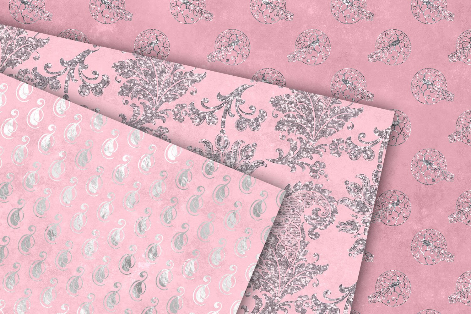 Pink and Silver Peacock Digital Paper, Seamless Patterns (digital ...