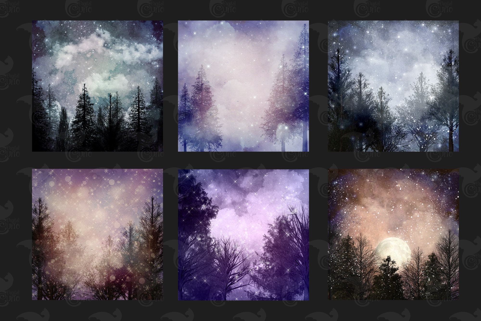 Winter Nights Digital Paper Forest Woodland Snowflake - Etsy