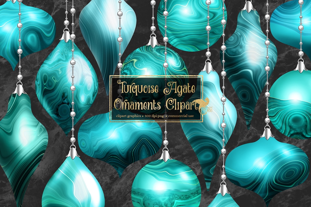 Turquoise Agate Christmas Ornaments Clipart, Digital Christmas Ball ...