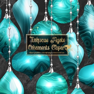 Turquoise Agate Christmas Ornaments Clipart, Digital Christmas Ball ...
