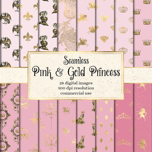 Pink and Gold Princess Digital Paper Seamless Pink and Gold | Etsy
