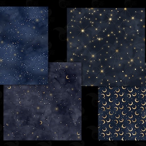 Celestial Starry Night Digital Paper - Seamless Starry Night Patterns ...