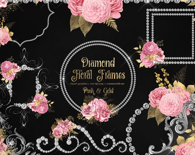 Rose Gold Diamond Frames Clipart, Antique Wedding Frames (PNG, Digital ...