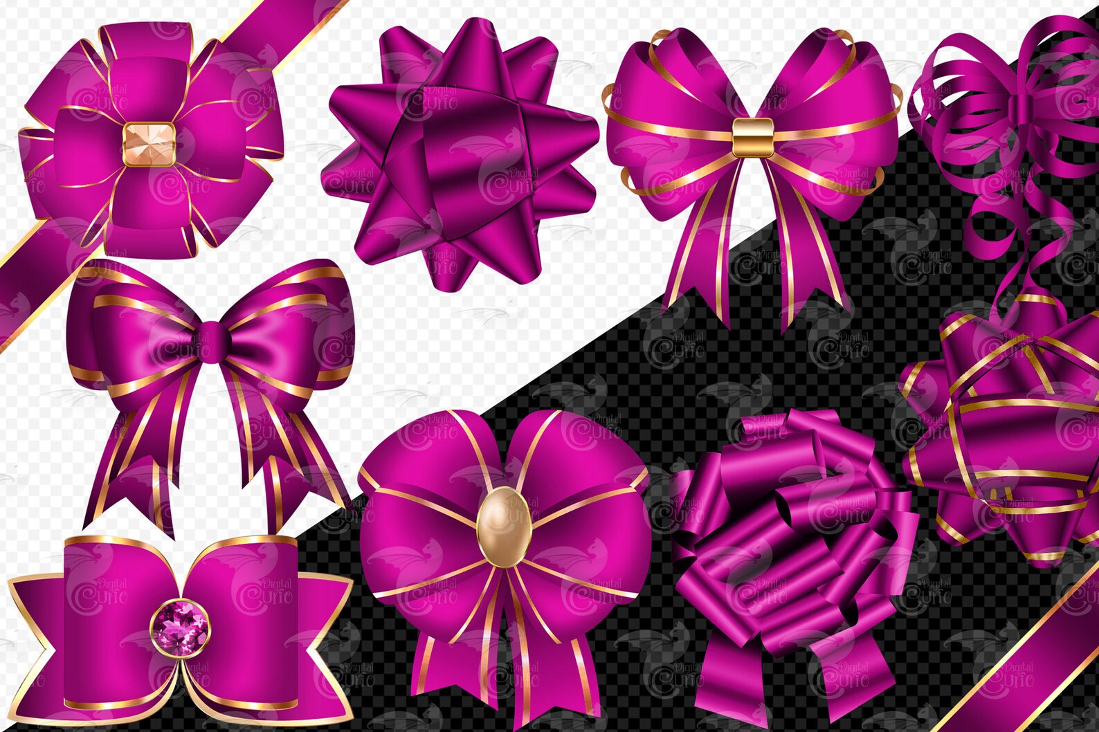 Magenta Bows Clip Art Satin Bow Clipart in Png Format - Etsy
