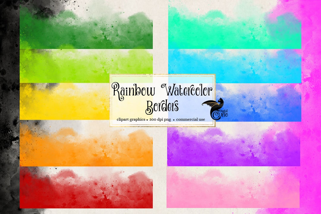Rainbow Watercolor Borders - Digital Instant Download Clip Art Graphics ...