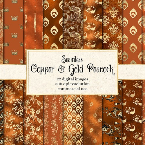 Turquoise and Gold Peacock Digital Paper Teal Seamless Aqua - Etsy