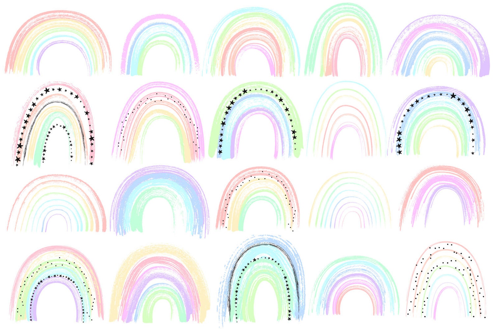 Abstract Pastel Rainbows Clipart Cute Rainbow Clip Art in | Etsy
