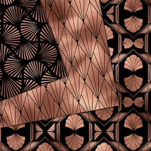 Black and Rose Gold Art Deco Digital Paper, Seamless Retro Art Deco ...