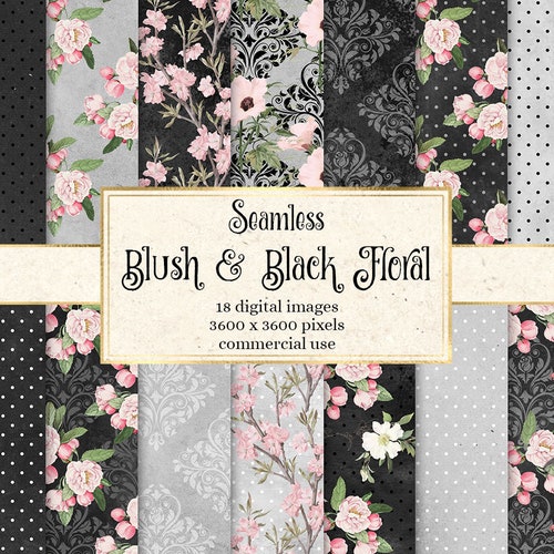Pink and Black Floral Digital Paper Shabby Black and Pink - Etsy