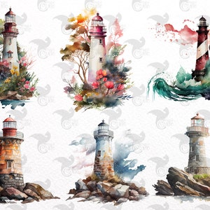 Watercolor Lighthouses Clipart - Cute Nautical Ocean Clip Art Graphics ...
