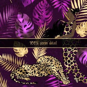 Purple and Gold Leopard Digital Paper, Seamless Leopard Spot Patterns ...