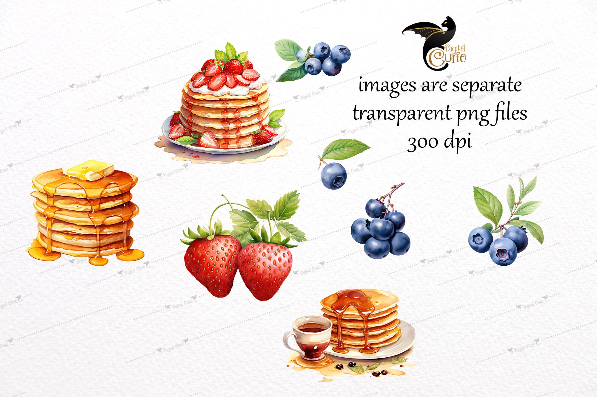 Watercolor Pancakes Clipart - Digital Png Blueberry Breakfast Graphics ...