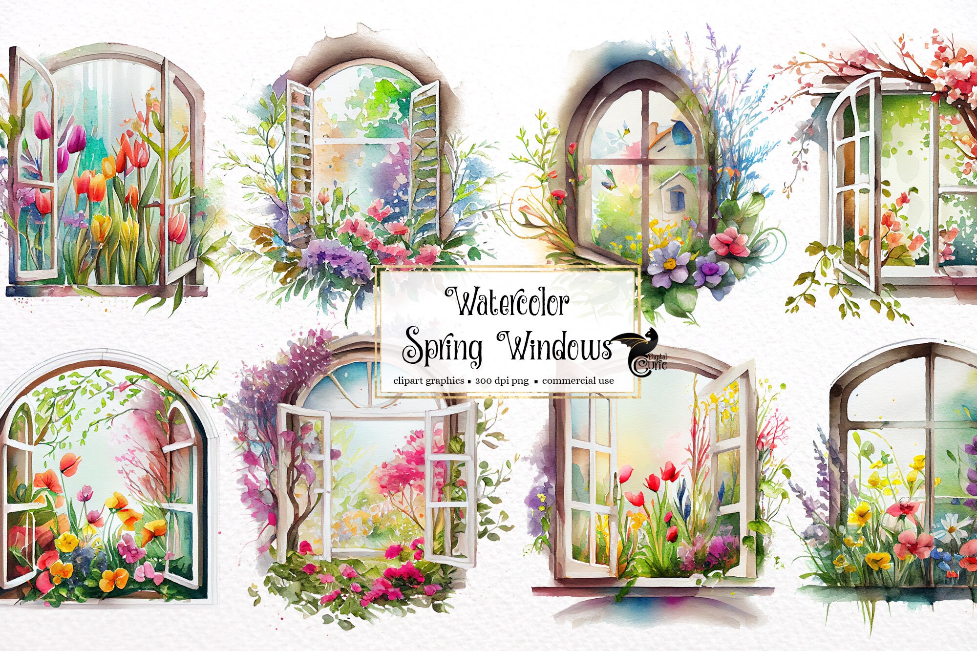 Watercolor Spring Windows Clipart Flower Windows PNG Format - Etsy UK